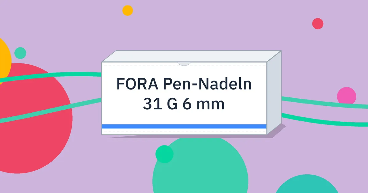 Symbolbild: Packung mit der Aufschrift FORA Pen-Nadeln 31 G 6 mm (PZN 20574045) – Verfügbarkeit und Bezug in Apotheken in Frankfurt am Main