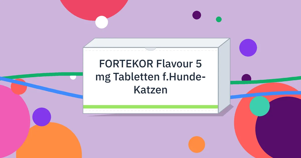 Symbolbild: Packung mit der Aufschrift FORTEKOR Flavour 5 mg Tabletten f.Hunde-Katzen (PZN 01299248) – Verfügbarkeit und Bezug in Apotheken in Frankfurt am Main