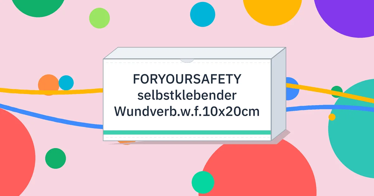 Symbolbild: Packung mit der Aufschrift FORYOURSAFETY selbstklebender Wundverb.w.f.10x20cm (PZN 19211691) – Verfügbarkeit und Bezug in Apotheken in Frankfurt am Main