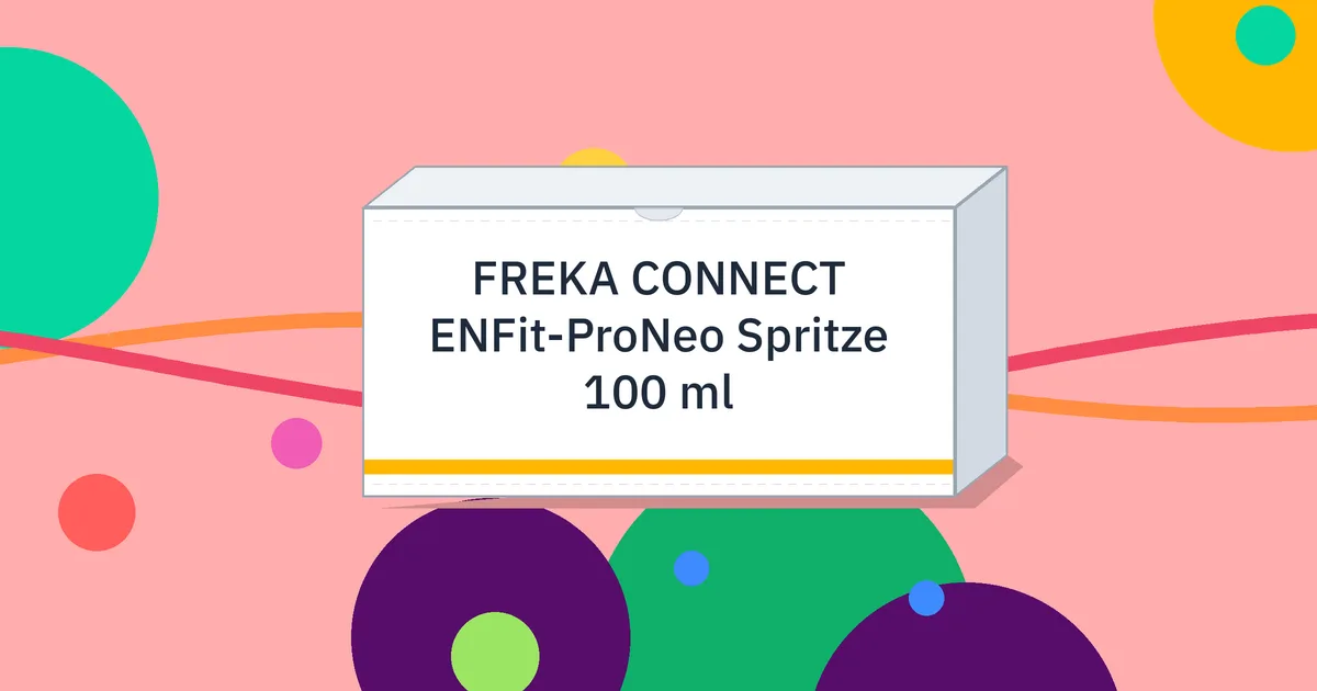 Symbolbild: Packung mit der Aufschrift FREKA CONNECT ENFit-ProNeo Spritze 100 ml (PZN 19523692) – Verfügbarkeit und Bezug in Apotheken in Frankfurt am Main