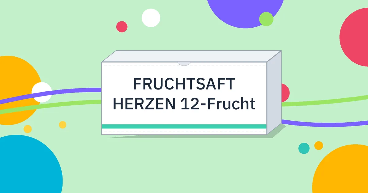 Symbolbild: Packung mit der Aufschrift FRUCHTSAFT HERZEN 12-Frucht (PZN 15374574) – Verfügbarkeit und Bezug in Apotheken in Frankfurt am Main