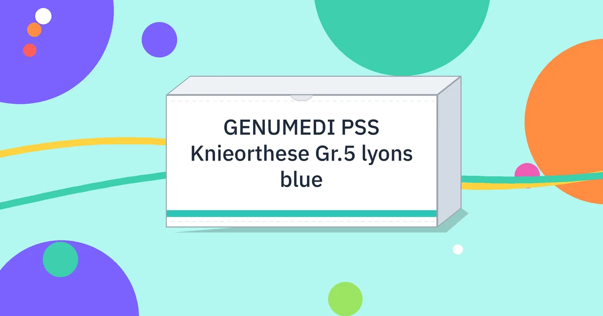 Symbolbild: Packung mit der Aufschrift GENUMEDI PSS Knieorthese Gr.5 lyons blue (PZN 18050754) – Verfügbarkeit und Bezug in Apotheken in Frankfurt am Main