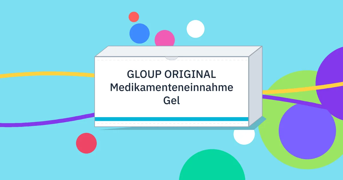 Symbolbild: Packung mit der Aufschrift GLOUP ORIGINAL Medikamenteneinnahme Gel (PZN 12490104) – Verfügbarkeit und Bezug in Apotheken in Frankfurt am Main