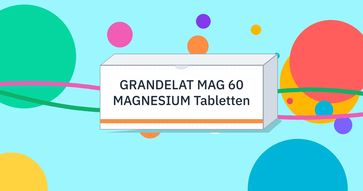Symbolbild: Packung mit der Aufschrift GRANDELAT MAG 60 MAGNESIUM Tabletten (PZN 02529118) – Verfügbarkeit und Bezug in Apotheken in Frankfurt am Main