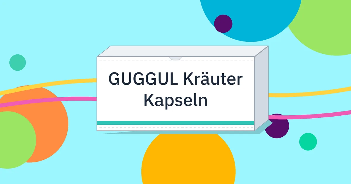 Symbolbild: Packung mit der Aufschrift GUGGUL Kräuter Kapseln (PZN 15426638) – Verfügbarkeit und Bezug in Apotheken in Frankfurt am Main