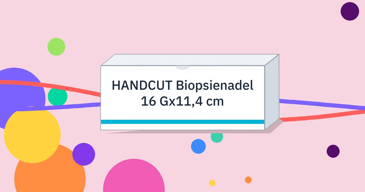 Symbolbild: Packung mit der Aufschrift HANDCUT Biopsienadel 16 Gx11,4 cm (PZN 16921601) – Verfügbarkeit und Bezug in Apotheken in Frankfurt am Main