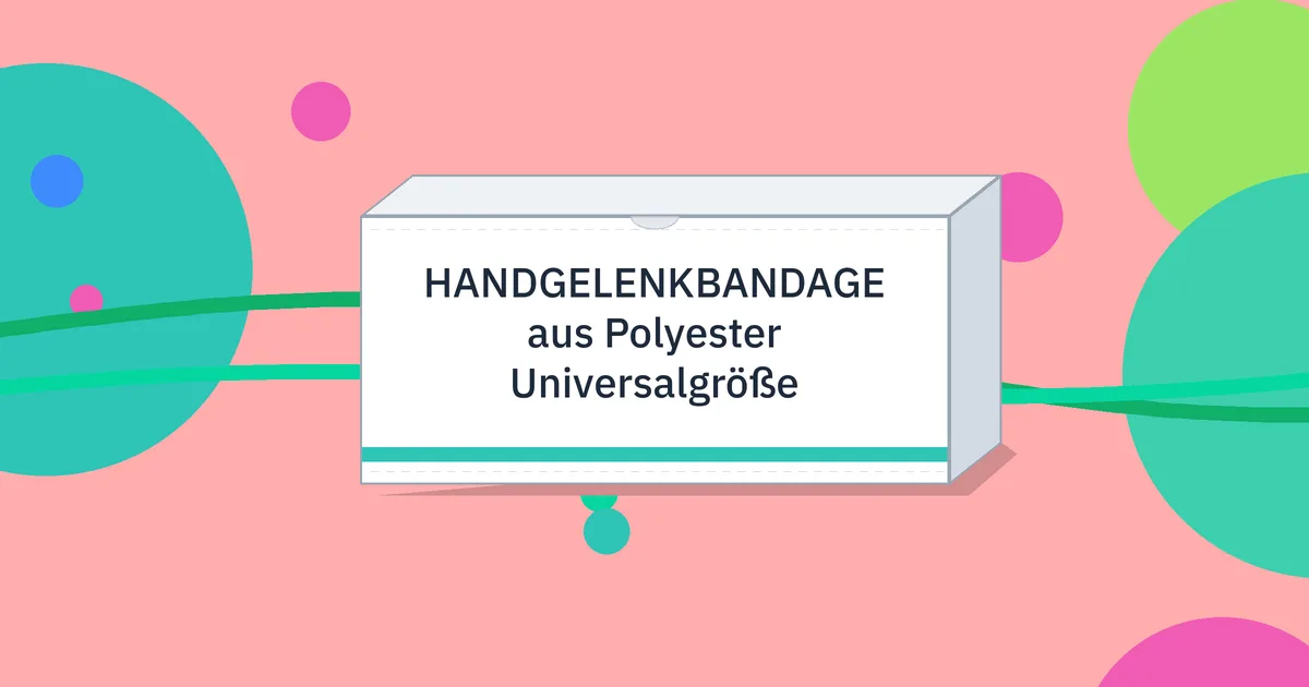 Symbolbild: Packung mit der Aufschrift HANDGELENKBANDAGE aus Polyester Universalgröße (PZN 13057639) – Verfügbarkeit und Bezug in Apotheken in Frankfurt am Main