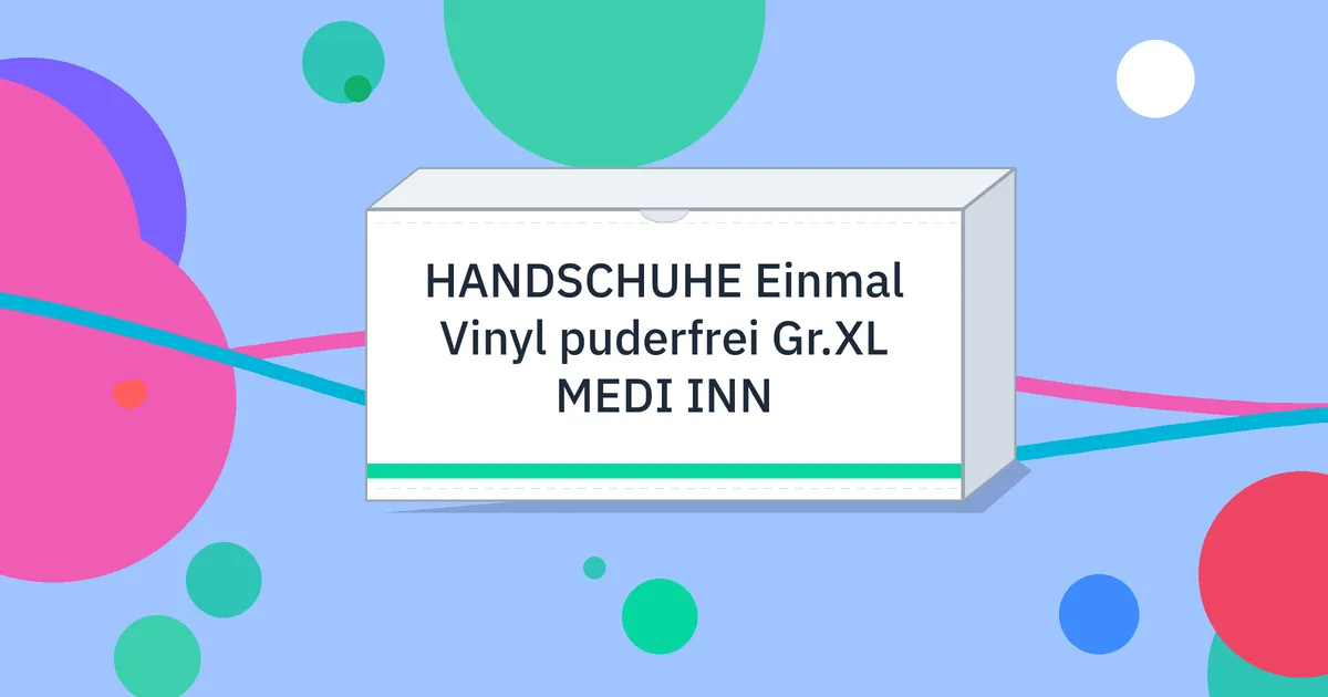 Symbolbild: Packung mit der Aufschrift HANDSCHUHE Einmal Vinyl puderfrei Gr.XL MEDI INN (PZN 04929804) – Verfügbarkeit und Bezug in Apotheken in Frankfurt am Main