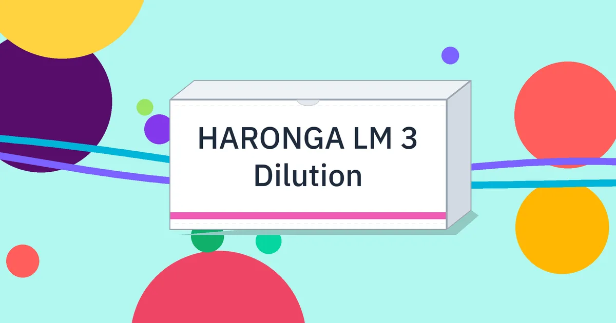 Symbolbild: Packung mit der Aufschrift HARONGA LM 3 Dilution (PZN 13550133) – Verfügbarkeit und Bezug in Apotheken in Frankfurt am Main