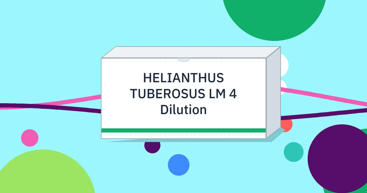 Symbolbild: Packung mit der Aufschrift HELIANTHUS TUBEROSUS LM 4 Dilution (PZN 13551523) – Verfügbarkeit und Bezug in Apotheken in Frankfurt am Main