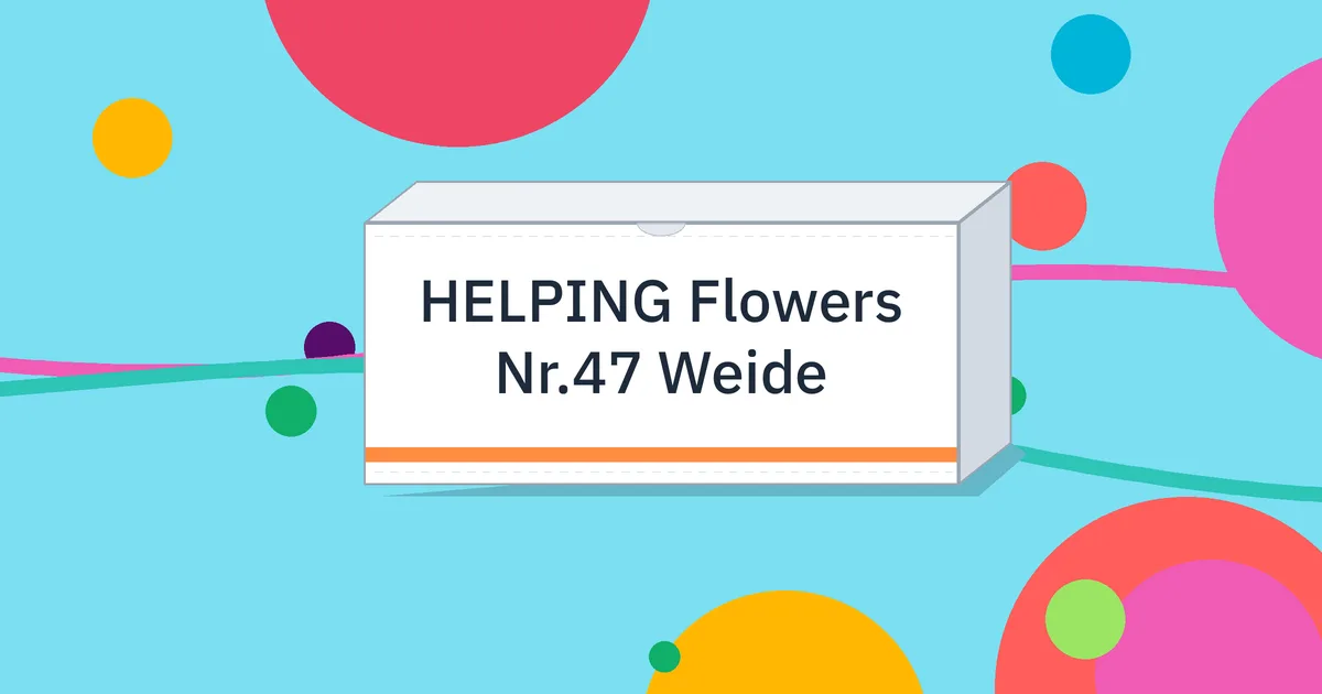 Symbolbild: Packung mit der Aufschrift HELPING Flowers Nr.47 Weide (PZN 12500127) – Verfügbarkeit und Bezug in Apotheken in Frankfurt am Main