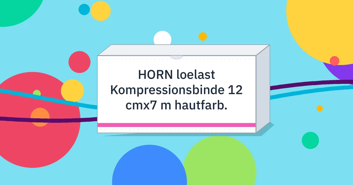 Symbolbild: Packung mit der Aufschrift HORN loelast Kompressionsbinde 12 cmx7 m hautfarb. (PZN 04636404) – Verfügbarkeit und Bezug in Apotheken in Frankfurt am Main