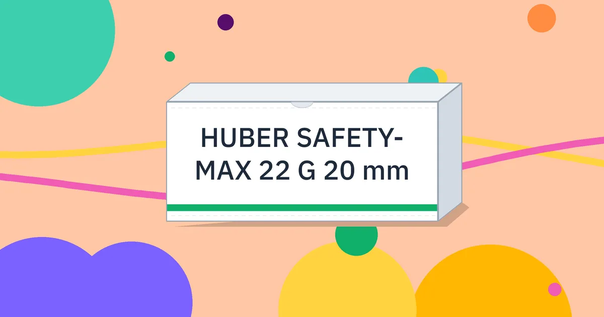 Symbolbild: Packung mit der Aufschrift HUBER SAFETY-MAX 22 G 20 mm (PZN 10185041) – Verfügbarkeit und Bezug in Apotheken in Frankfurt am Main