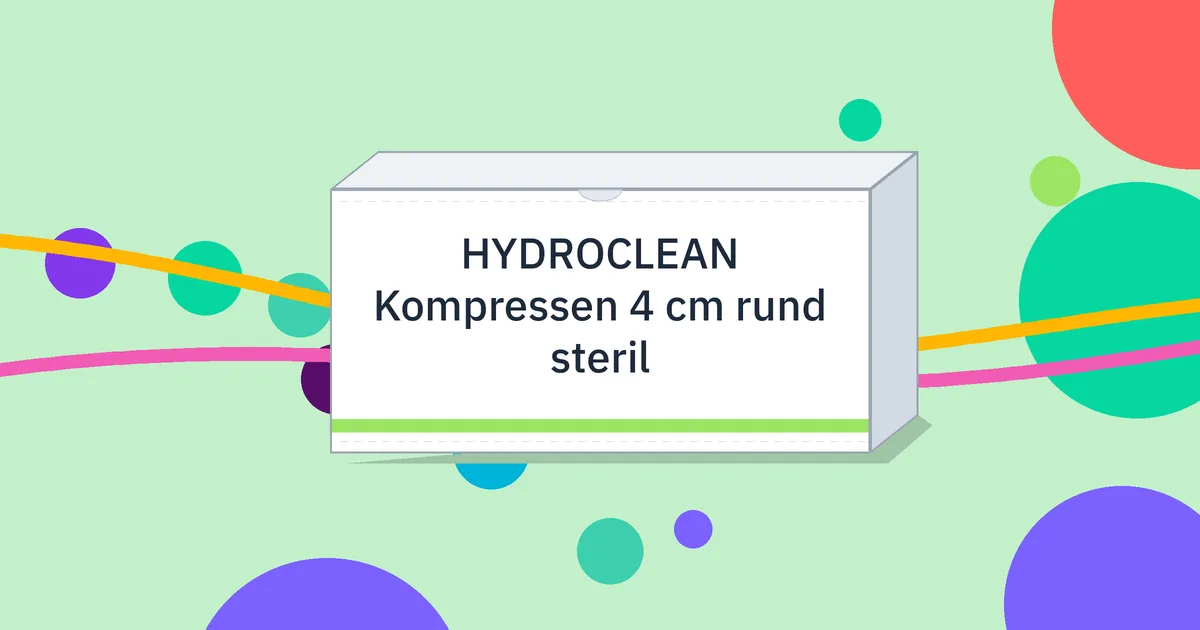 Symbolbild: Packung mit der Aufschrift HYDROCLEAN Kompressen 4 cm rund steril (PZN 17163829) – Verfügbarkeit und Bezug in Apotheken in Frankfurt am Main