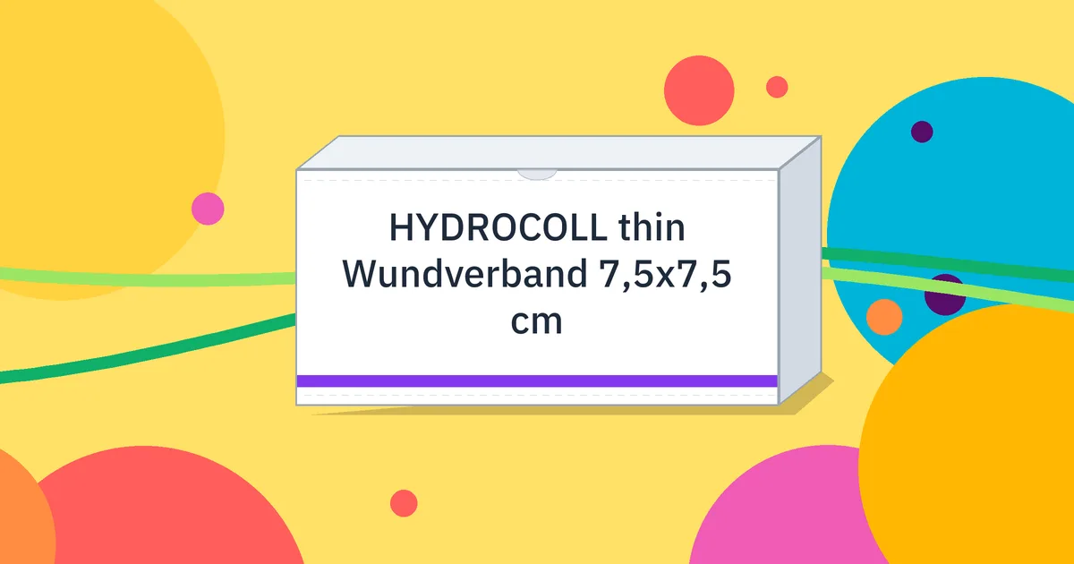 Symbolbild: Packung mit der Aufschrift HYDROCOLL thin Wundverband 7,5x7,5 cm (PZN 16260855) – Verfügbarkeit und Bezug in Apotheken in Frankfurt am Main