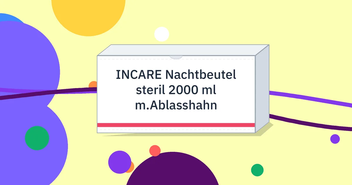 Symbolbild: Packung mit der Aufschrift INCARE Nachtbeutel steril 2000 ml m.Ablasshahn (PZN 04010254) – Verfügbarkeit und Bezug in Apotheken in Frankfurt am Main
