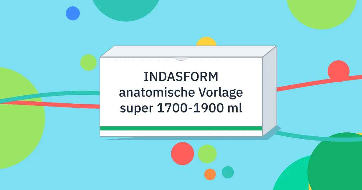 Symbolbild: Packung mit der Aufschrift INDASFORM anatomische Vorlage super 1700-1900 ml (PZN 09922942) – Verfügbarkeit und Bezug in Apotheken in Frankfurt am Main