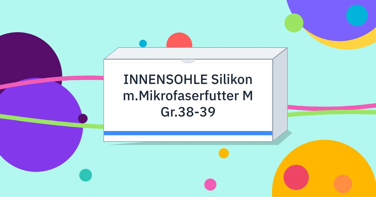 Symbolbild: Packung mit der Aufschrift INNENSOHLE Silikon m.Mikrofaserfutter M Gr.38-39 (PZN 19073148) – Verfügbarkeit und Bezug in Apotheken in Frankfurt am Main