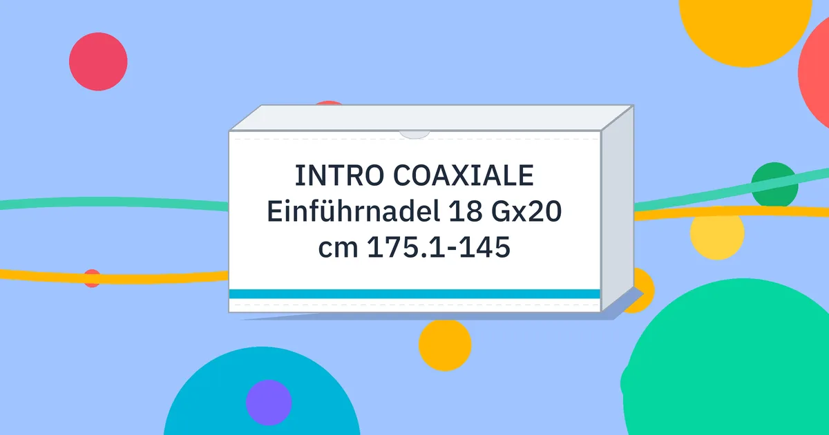 Symbolbild: Packung mit der Aufschrift INTRO COAXIALE Einführnadel 18 Gx20 cm 175.1-145 (PZN 16946564) – Verfügbarkeit und Bezug in Apotheken in Frankfurt am Main