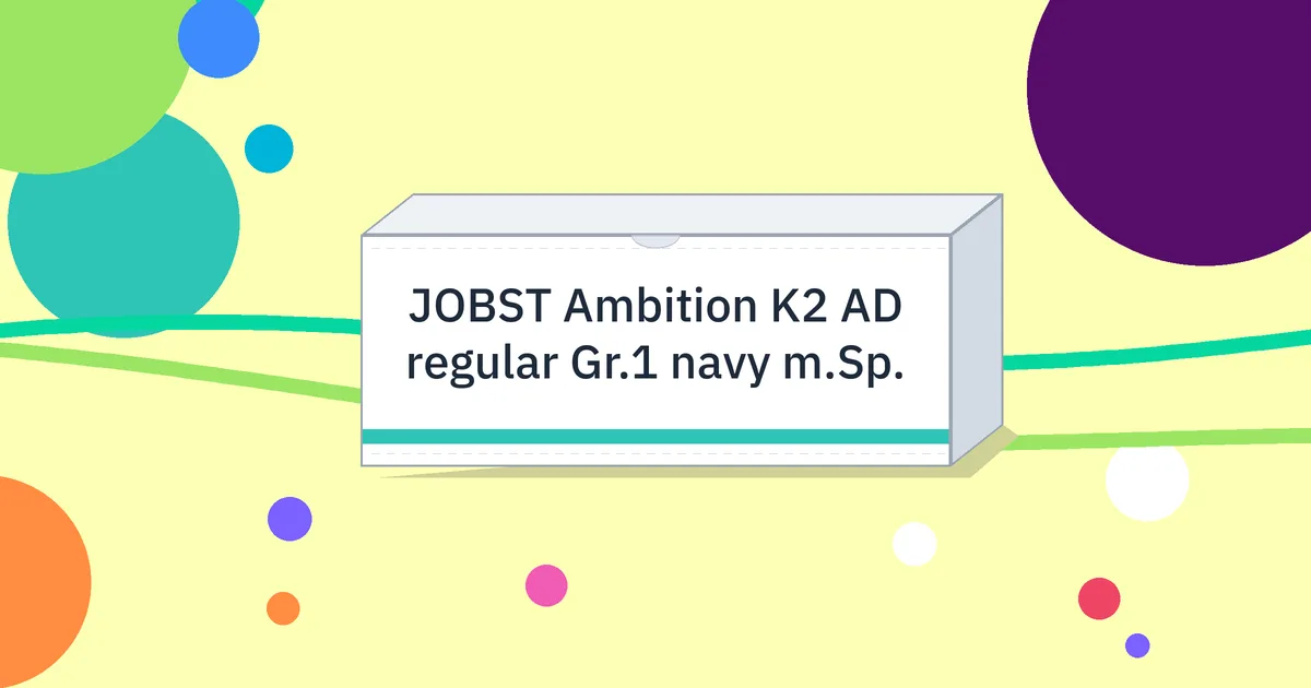 Symbolbild: Packung mit der Aufschrift JOBST Ambition K2 AD regular Gr.1 navy m.Sp. (PZN 11021034) – Verfügbarkeit und Bezug in Apotheken in Frankfurt am Main