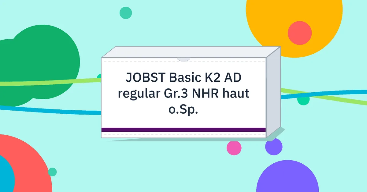 Symbolbild: Packung mit der Aufschrift JOBST Basic K2 AD regular Gr.3 NHR haut o.Sp. (PZN 15312478) – Verfügbarkeit und Bezug in Apotheken in Frankfurt am Main