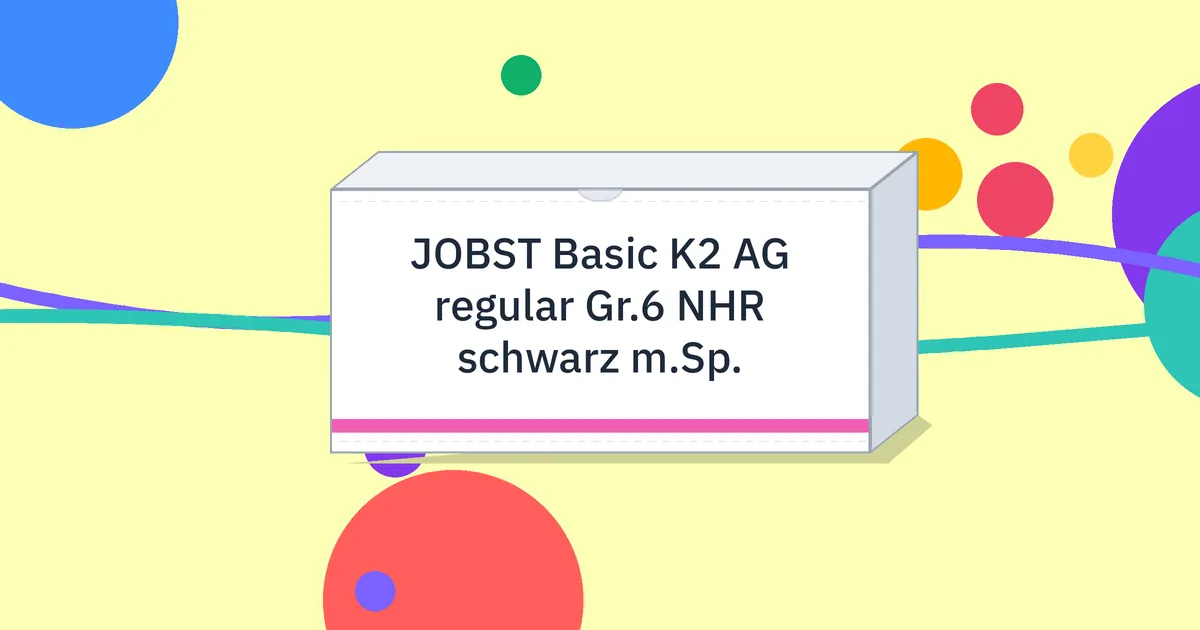 Symbolbild: Packung mit der Aufschrift JOBST Basic K2 AG regular Gr.6 NHR schwarz m.Sp. (PZN 15311680) – Verfügbarkeit und Bezug in Apotheken in Frankfurt am Main