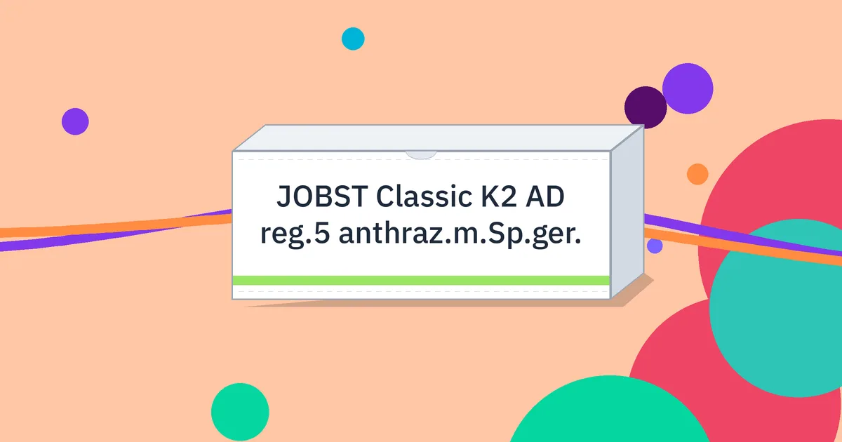 Symbolbild: Packung mit der Aufschrift JOBST Classic K2 AD reg.5 anthraz.m.Sp.ger. (PZN 10726212) – Verfügbarkeit und Bezug in Apotheken in Frankfurt am Main