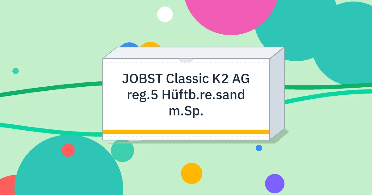 Symbolbild: Packung mit der Aufschrift JOBST Classic K2 AG reg.5 Hüftb.re.sand m.Sp. (PZN 13067112) – Verfügbarkeit und Bezug in Apotheken in Frankfurt am Main