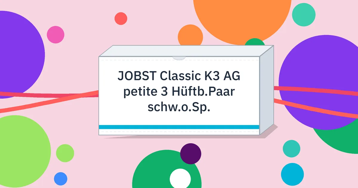 Symbolbild: Packung mit der Aufschrift JOBST Classic K3 AG petite 3 Hüftb.Paar schw.o.Sp. (PZN 13074052) – Verfügbarkeit und Bezug in Apotheken in Frankfurt am Main