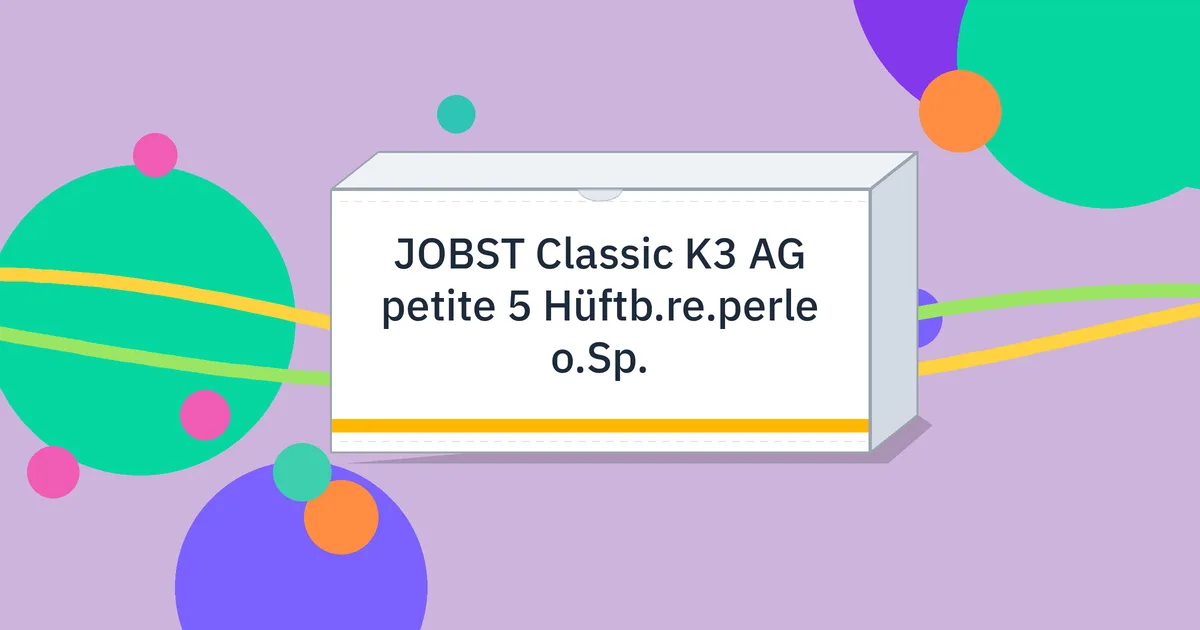 Symbolbild: Packung mit der Aufschrift JOBST Classic K3 AG petite 5 Hüftb.re.perle o.Sp. (PZN 13075146) – Verfügbarkeit und Bezug in Apotheken in Frankfurt am Main