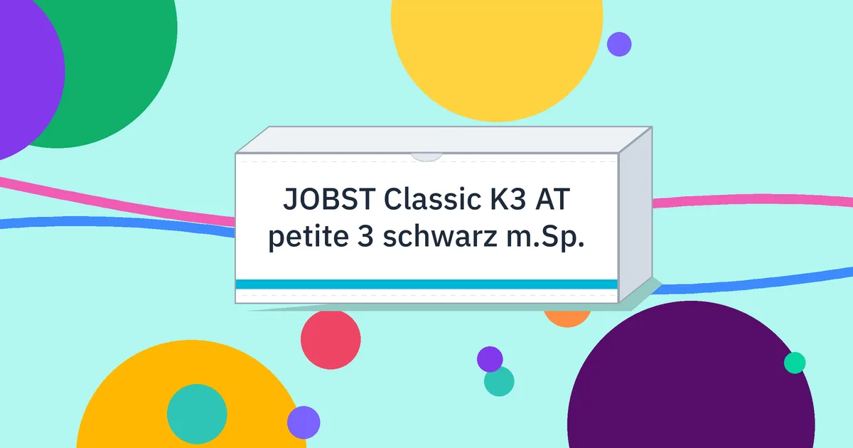 Symbolbild: Packung mit der Aufschrift JOBST Classic K3 AT petite 3 schwarz m.Sp. (PZN 13077257) – Verfügbarkeit und Bezug in Apotheken in Frankfurt am Main