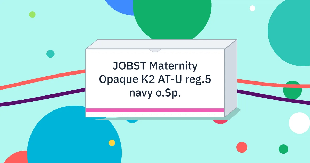 Symbolbild: Packung mit der Aufschrift JOBST Maternity Opaque K2 AT-U reg.5 navy o.Sp. (PZN 15861067) – Verfügbarkeit und Bezug in Apotheken in Frankfurt am Main