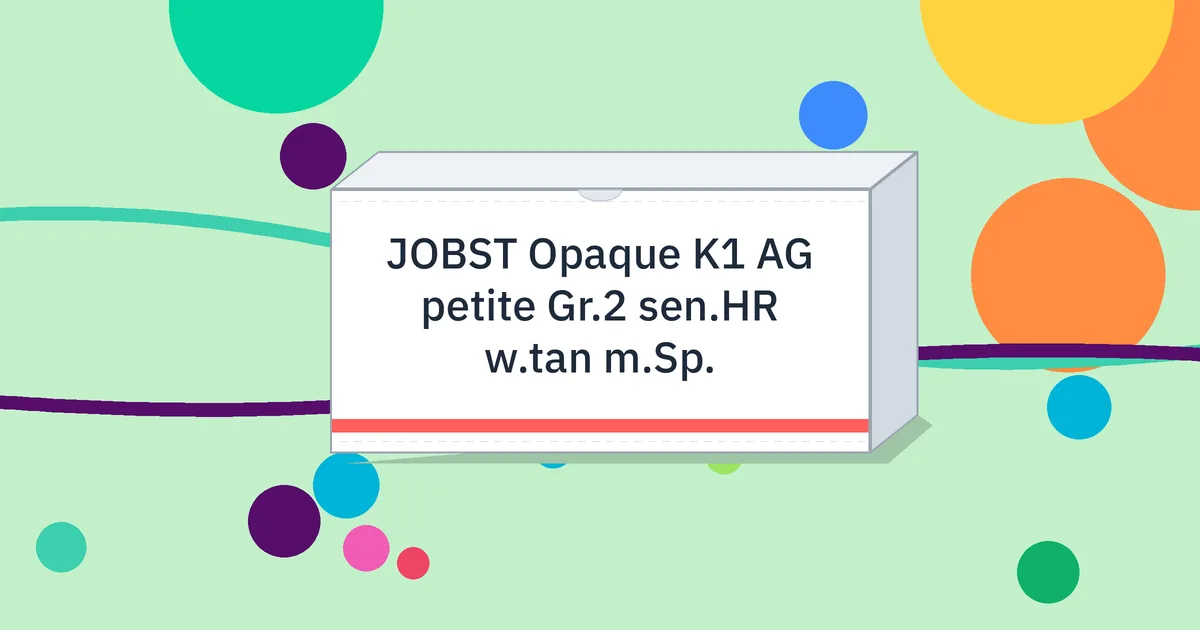 Symbolbild: Packung mit der Aufschrift JOBST Opaque K1 AG petite Gr.2 sen.HR w.tan m.Sp. (PZN 16270285) – Verfügbarkeit und Bezug in Apotheken in Frankfurt am Main