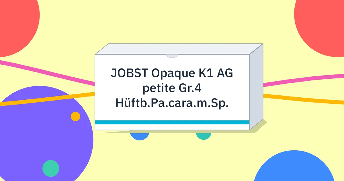 Symbolbild: Packung mit der Aufschrift JOBST Opaque K1 AG petite Gr.4 Hüftb.Pa.cara.m.Sp. (PZN 13098271) – Verfügbarkeit und Bezug in Apotheken in Frankfurt am Main