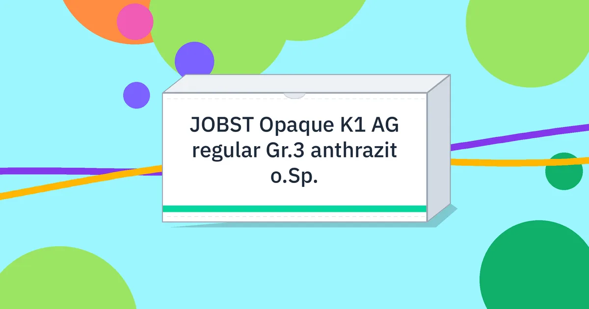 Symbolbild: Packung mit der Aufschrift JOBST Opaque K1 AG regular Gr.3 anthrazit o.Sp. (PZN 16267952) – Verfügbarkeit und Bezug in Apotheken in Frankfurt am Main