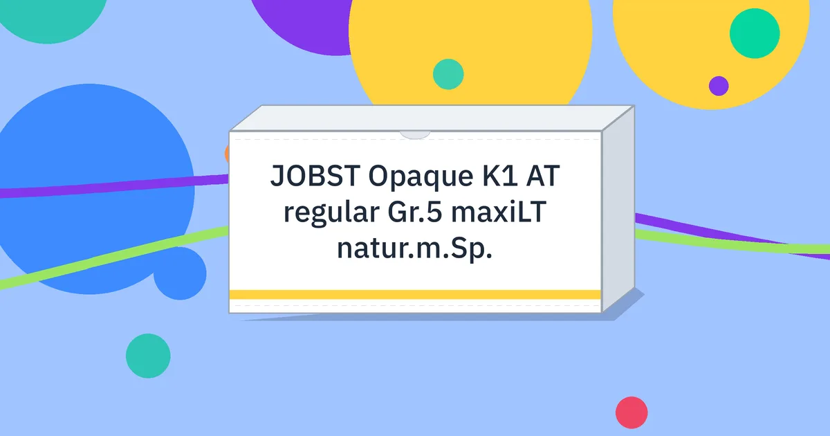 Symbolbild: Packung mit der Aufschrift JOBST Opaque K1 AT regular Gr.5 maxiLT natur.m.Sp. (PZN 13106183) – Verfügbarkeit und Bezug in Apotheken in Frankfurt am Main