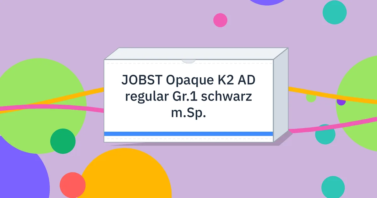 Symbolbild: Packung mit der Aufschrift JOBST Opaque K2 AD regular Gr.1 schwarz m.Sp. (PZN 13111072) – Verfügbarkeit und Bezug in Apotheken in Frankfurt am Main