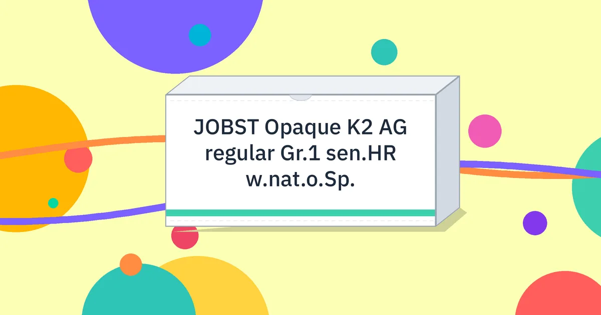 Symbolbild: Packung mit der Aufschrift JOBST Opaque K2 AG regular Gr.1 sen.HR w.nat.o.Sp. (PZN 11254382) – Verfügbarkeit und Bezug in Apotheken in Frankfurt am Main