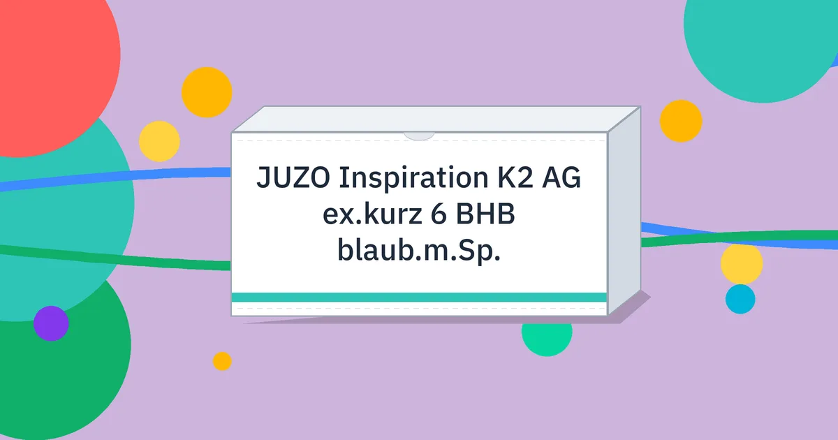 Symbolbild: Packung mit der Aufschrift JUZO Inspiration K2 AG ex.kurz 6 BHB blaub.m.Sp. (PZN 14835607) – Verfügbarkeit und Bezug in Apotheken in Frankfurt am Main