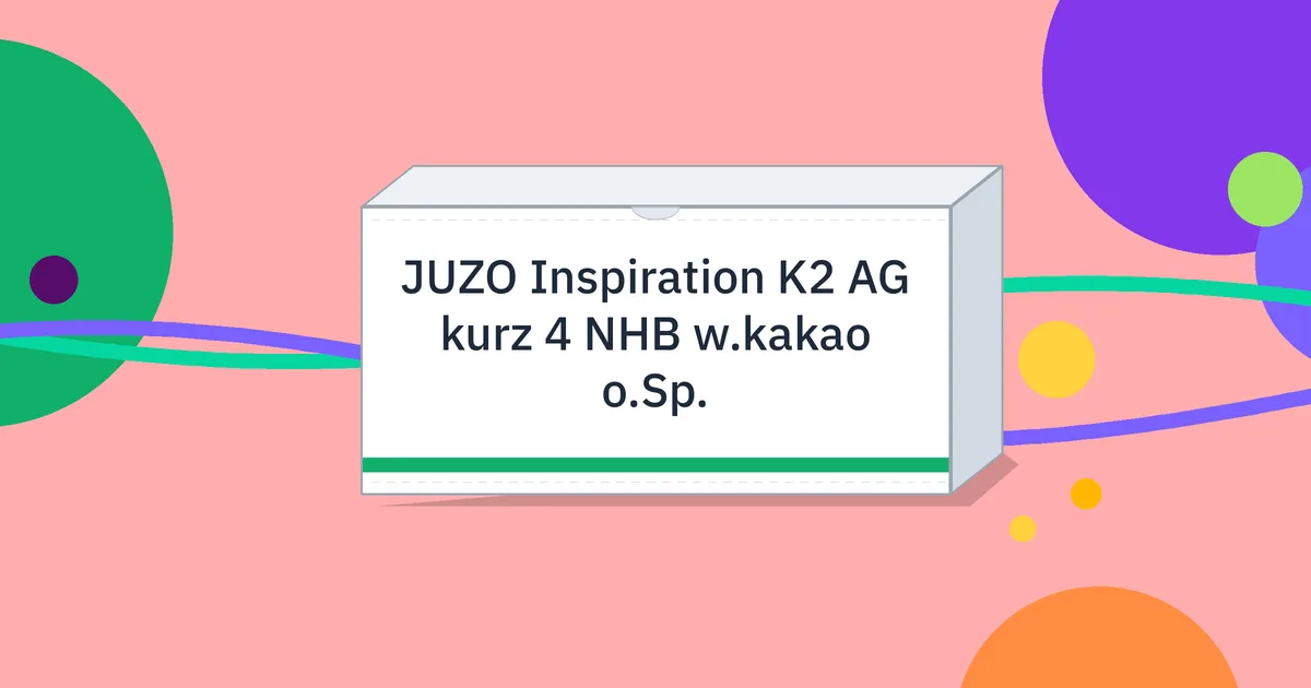 Symbolbild: Packung mit der Aufschrift JUZO Inspiration K2 AG kurz 4 NHB w.kakao o.Sp. (PZN 14922200) – Verfügbarkeit und Bezug in Apotheken in Frankfurt am Main