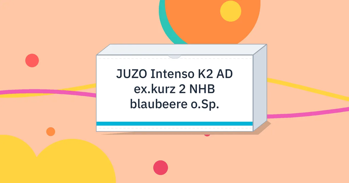 Symbolbild: Packung mit der Aufschrift JUZO Intenso K2 AD ex.kurz 2 NHB blaubeere o.Sp. (PZN 18622179) – Verfügbarkeit und Bezug in Apotheken in Frankfurt am Main