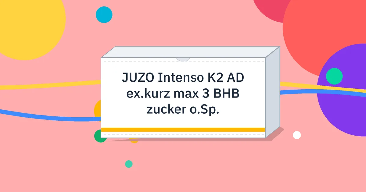 Symbolbild: Packung mit der Aufschrift JUZO Intenso K2 AD ex.kurz max 3 BHB zucker o.Sp. (PZN 18624209) – Verfügbarkeit und Bezug in Apotheken in Frankfurt am Main
