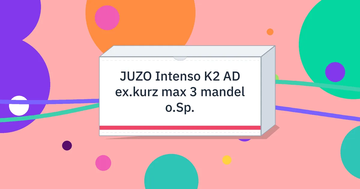 Symbolbild: Packung mit der Aufschrift JUZO Intenso K2 AD ex.kurz max 3 mandel o.Sp. (PZN 18617600) – Verfügbarkeit und Bezug in Apotheken in Frankfurt am Main