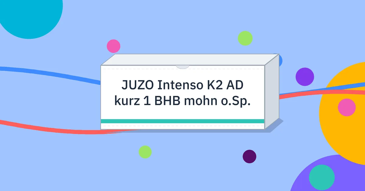 Symbolbild: Packung mit der Aufschrift JUZO Intenso K2 AD kurz 1 BHB mohn o.Sp. (PZN 18625232) – Verfügbarkeit und Bezug in Apotheken in Frankfurt am Main