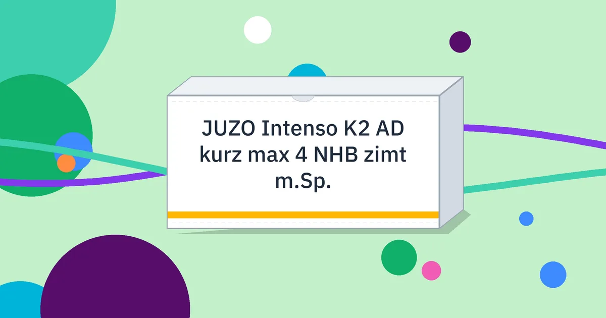 Symbolbild: Packung mit der Aufschrift JUZO Intenso K2 AD kurz max 4 NHB zimt m.Sp. (PZN 18612100) – Verfügbarkeit und Bezug in Apotheken in Frankfurt am Main