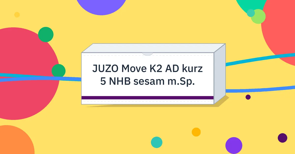 Symbolbild: Packung mit der Aufschrift JUZO Move K2 AD kurz 5 NHB sesam m.Sp. (PZN 18508822) – Verfügbarkeit und Bezug in Apotheken in Frankfurt am Main
