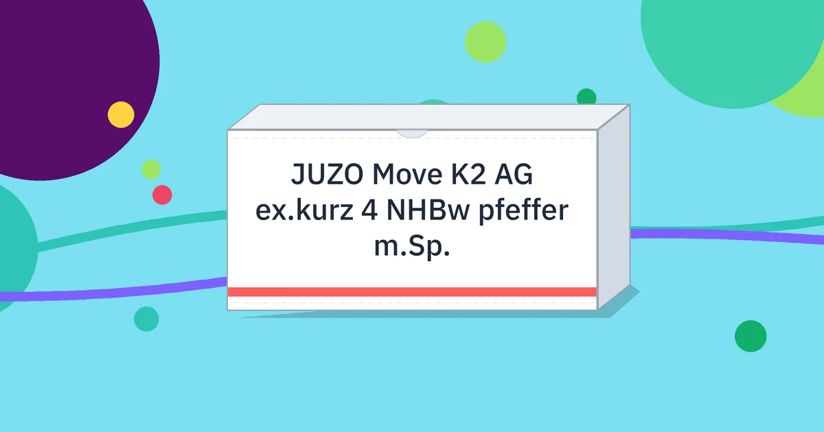 Symbolbild: Packung mit der Aufschrift JUZO Move K2 AG ex.kurz 4 NHBw pfeffer m.Sp. (PZN 16640629) – Verfügbarkeit und Bezug in Apotheken in Frankfurt am Main