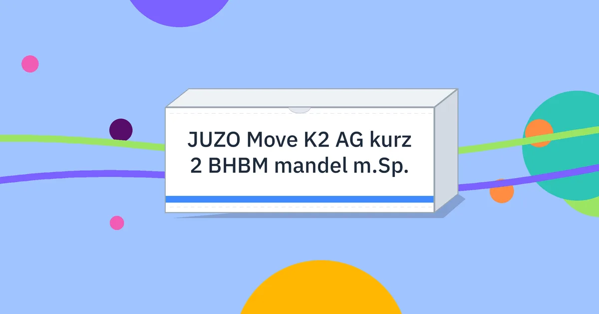Symbolbild: Packung mit der Aufschrift JUZO Move K2 AG kurz 2 BHBM mandel m.Sp. (PZN 16647784) – Verfügbarkeit und Bezug in Apotheken in Frankfurt am Main