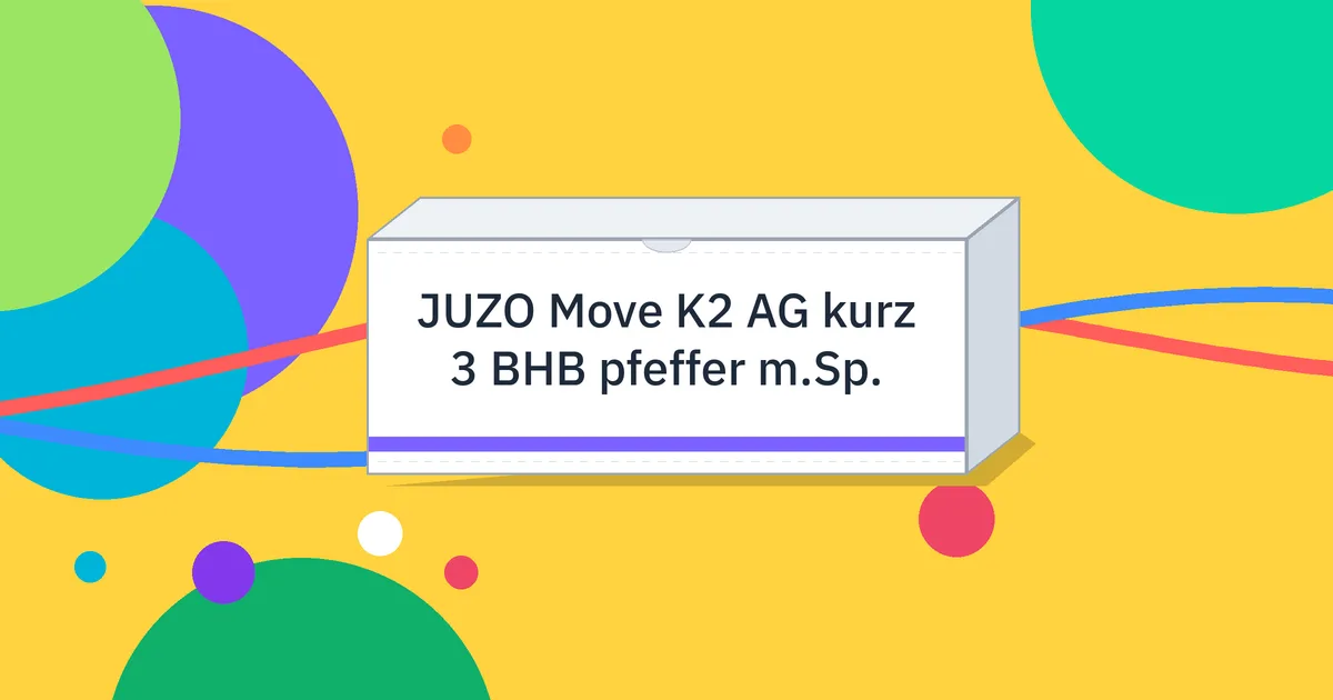 Symbolbild: Packung mit der Aufschrift JUZO Move K2 AG kurz 3 BHB pfeffer m.Sp. (PZN 16637544) – Verfügbarkeit und Bezug in Apotheken in Frankfurt am Main