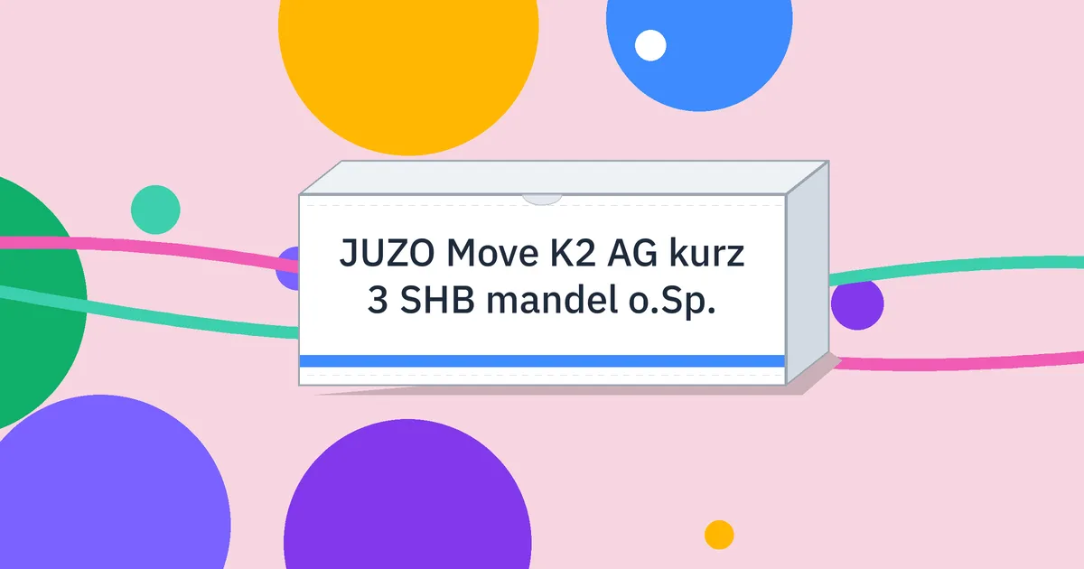 Symbolbild: Packung mit der Aufschrift JUZO Move K2 AG kurz 3 SHB mandel o.Sp. (PZN 16651751) – Verfügbarkeit und Bezug in Apotheken in Frankfurt am Main